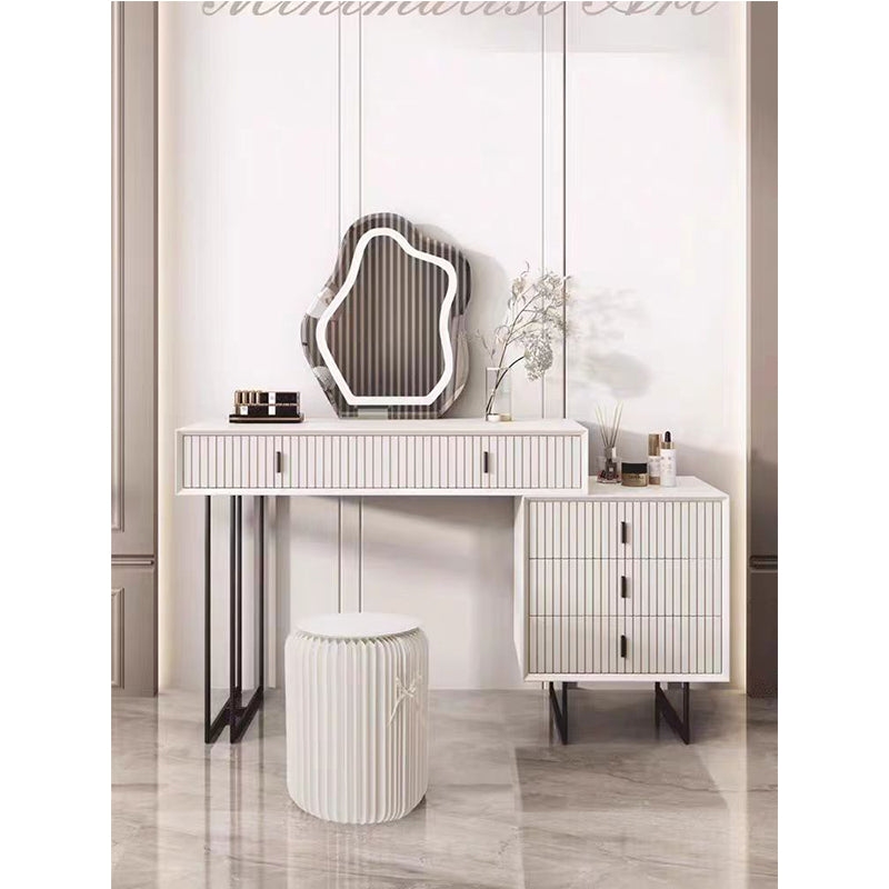 Order Modern White Vanity Desk with Wavy LED Mirror,Drawers, and ...