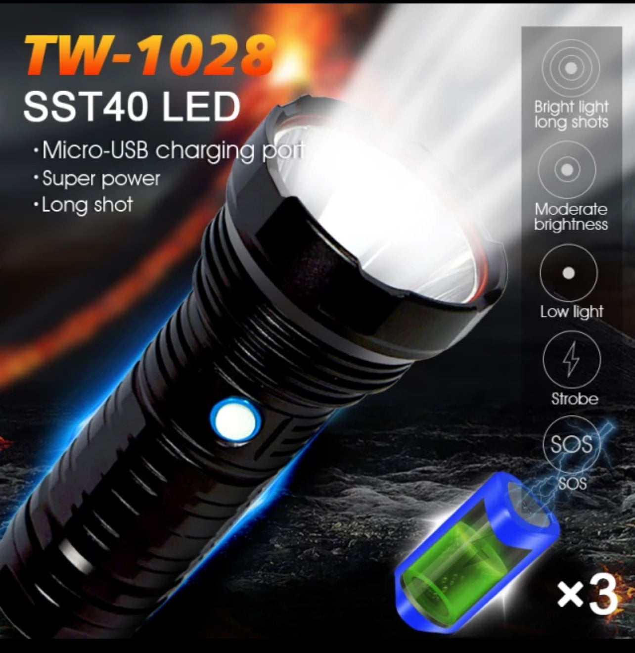 Order High brightness rechargeable handheld flashlight Now! | Jomla.ae