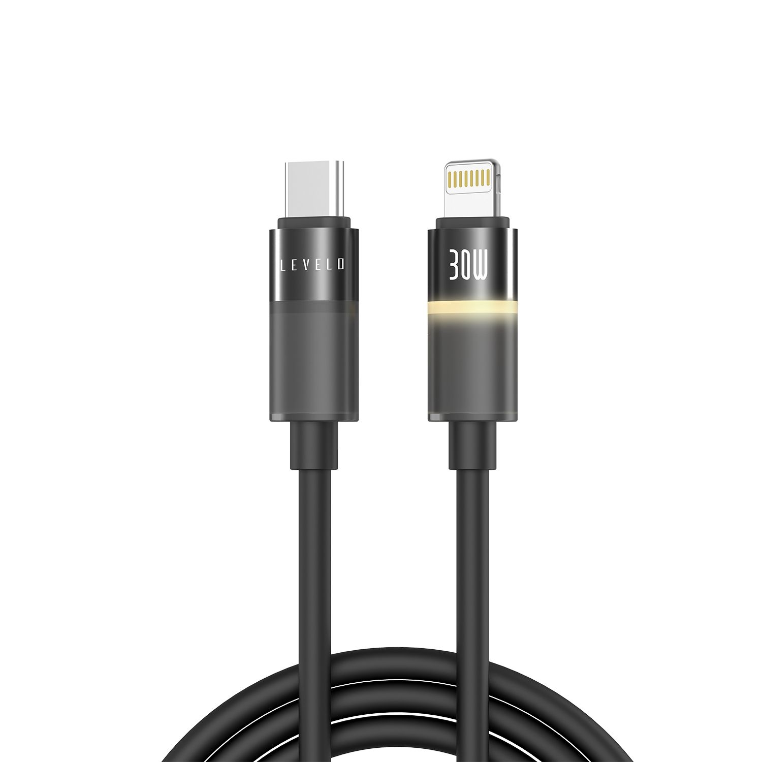 Order Levelo Luno Type-C To Lightning 30W 1M Silicone Led Cable - Black ...