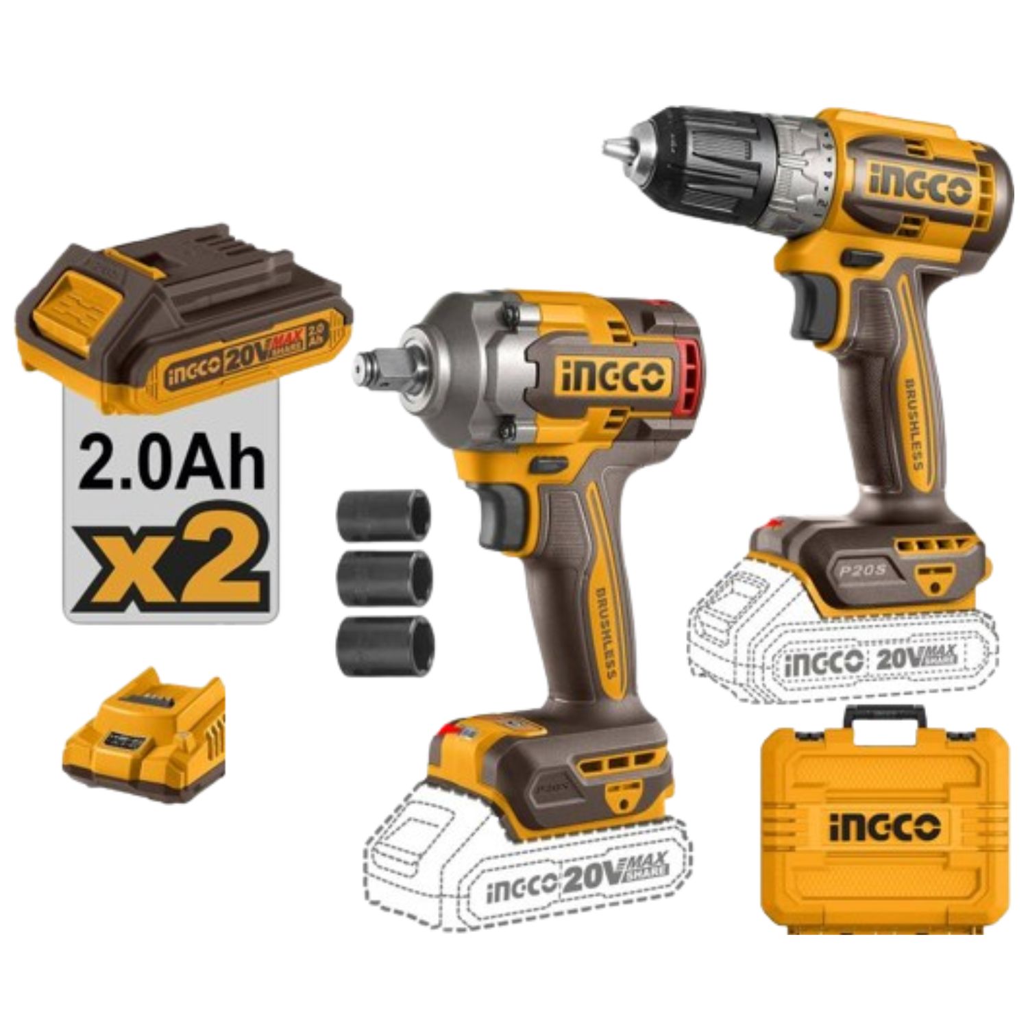 Order Ingco 20V Cordless Combo Kit Brushless Drill & Impact Wrench ...