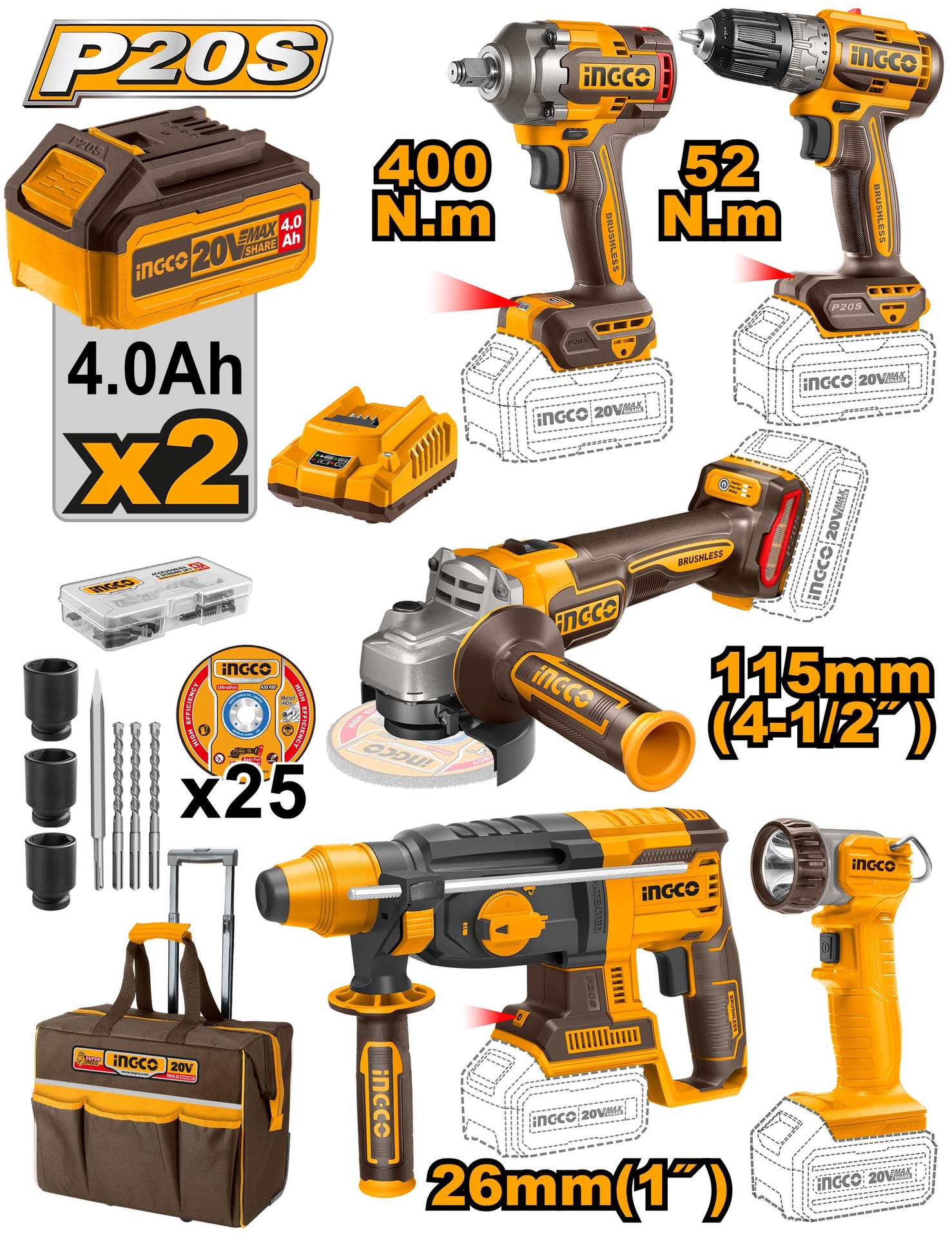 Order Ingco 5Pcs Cordless Industrial Combo Kit Now! | Jomla.ae