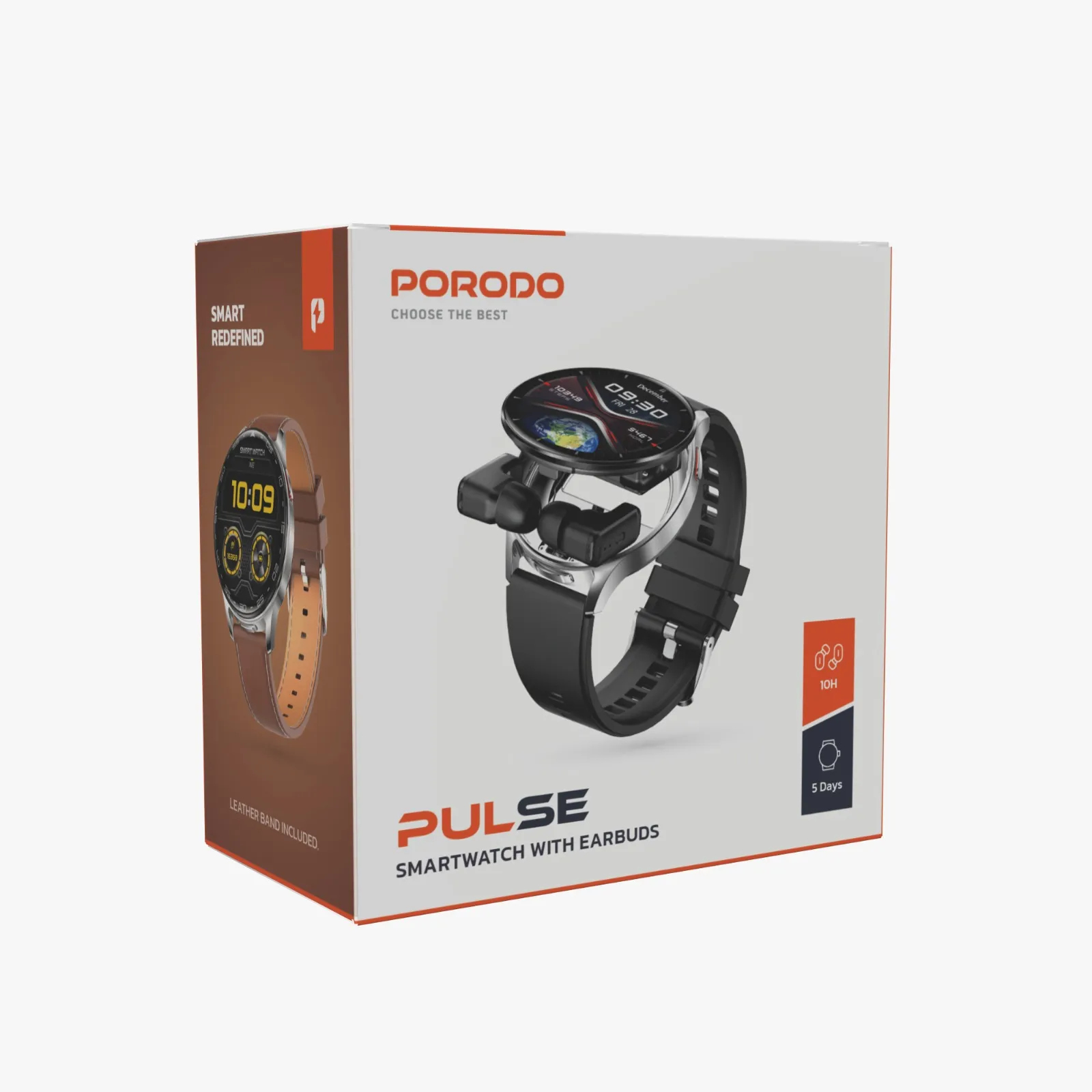 Order Porodo Pulse Smart Watch Silver Dial With Earbuds And Brown ...