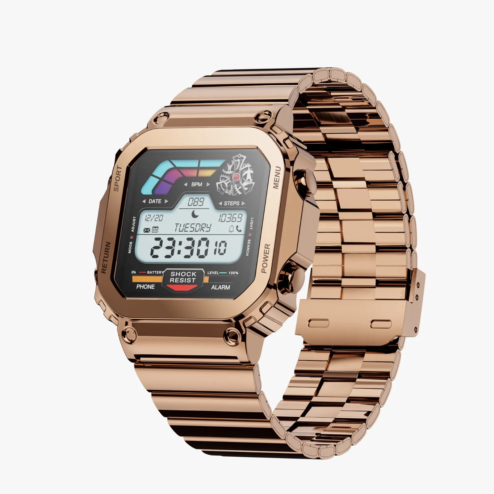 Order Porodo Vintage Smart Watch Gold Dial + Gold Metal Starp & Pink ...