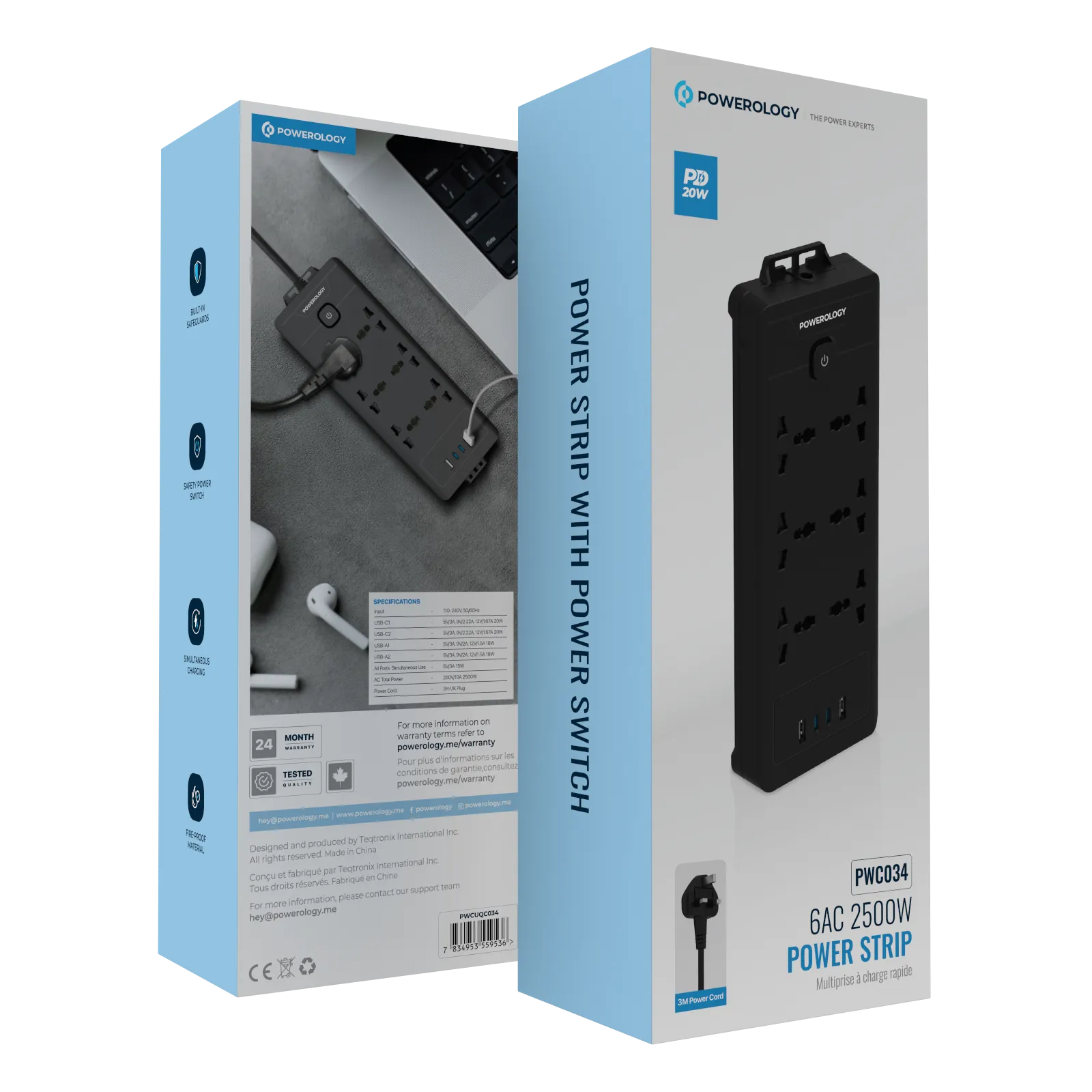 Order Powerology PD20w QC 3.0 2a + 2 Type C Socket 2m - Black Now ...